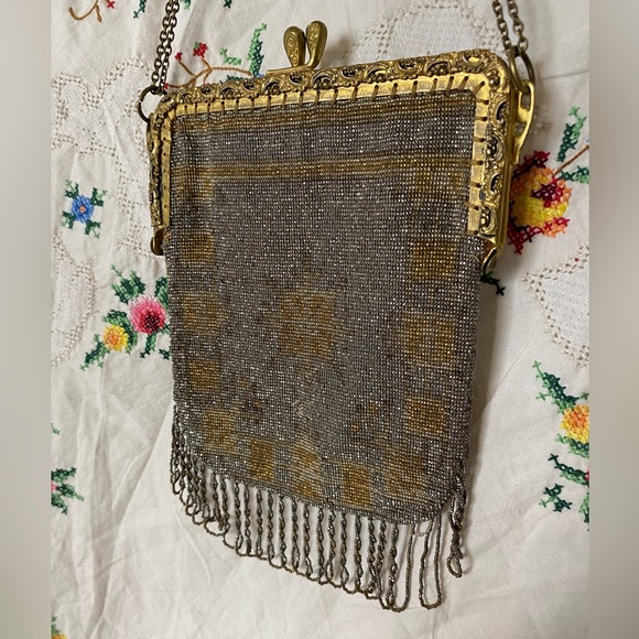 Vintage | Bags | Victorian Early 90s Beaded Silver Gold Clasp Mini ...